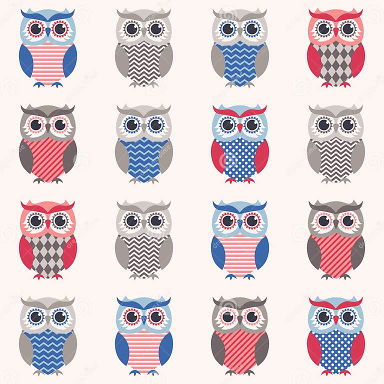 Seamless Owls with Geometric Pattern Stock Vector - Illustration of ...