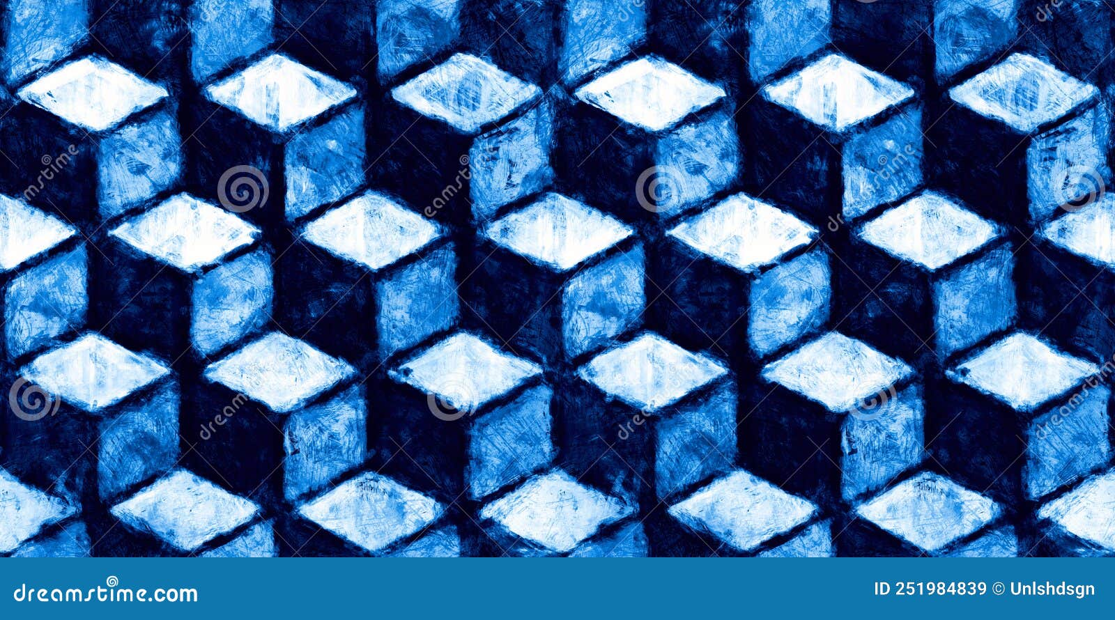 Seamless Painted Blue Square Isometric Cube Background Pattern Stock ...