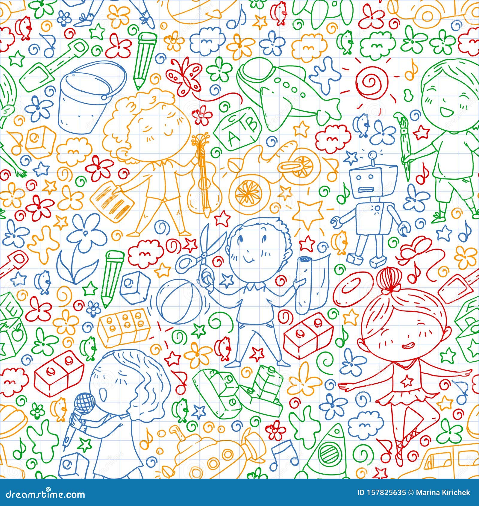 Seamless Painted by Hand Style Pattern on the Theme of Childhood ...