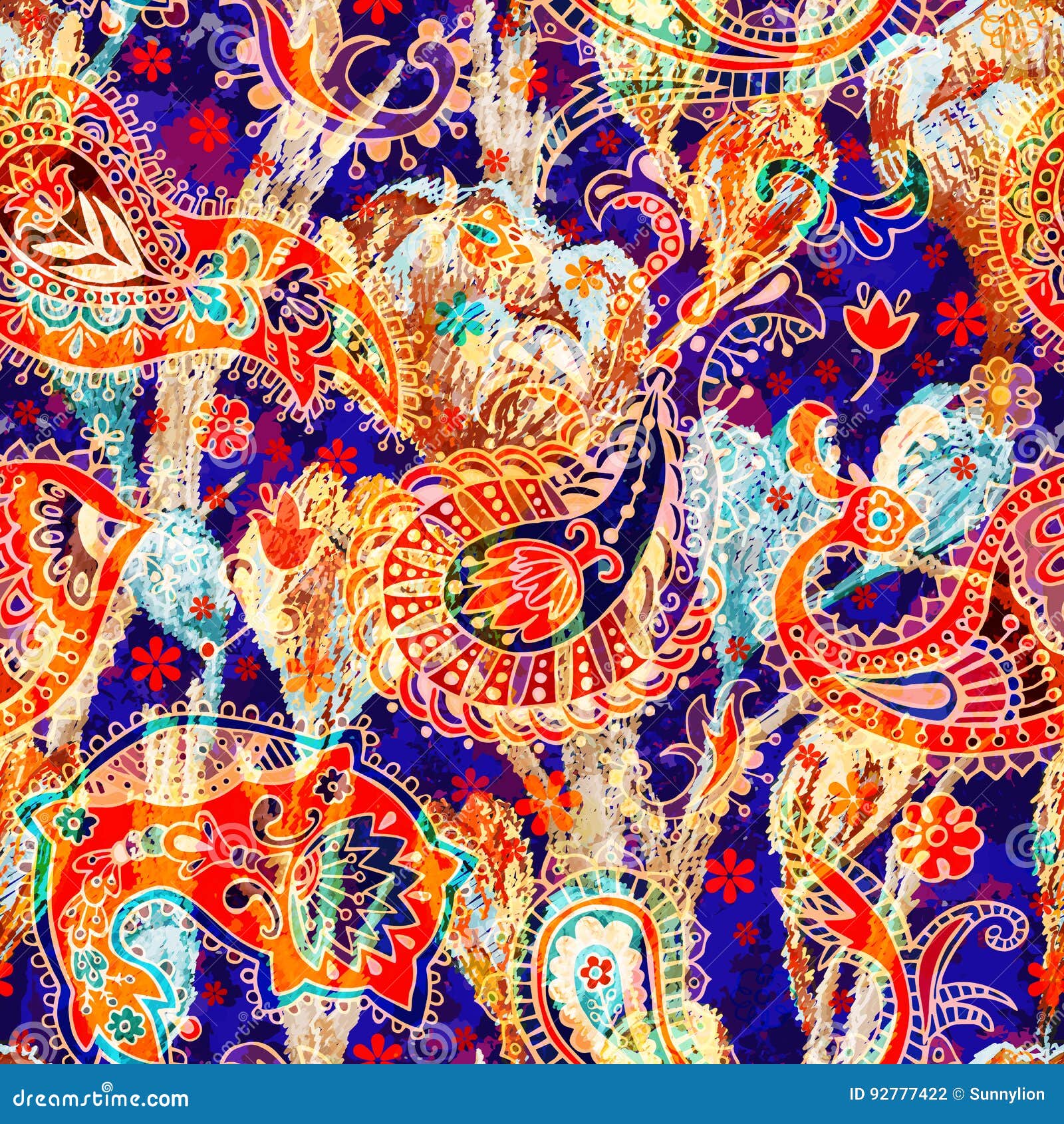 Seamless Paisley Background, Floral Pattern. Colorful Ornamental ...