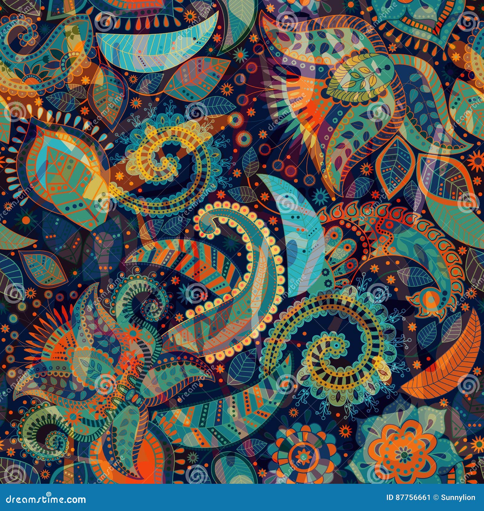 Seamless Paisley Background, Floral Pattern. Colorful Ornamental ...