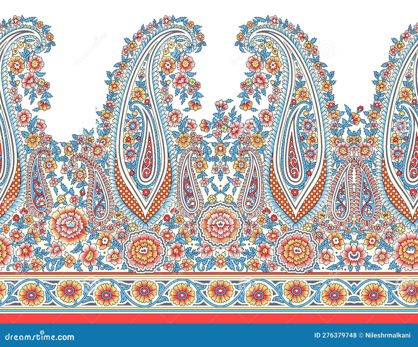 Seamless Paisley Border Design on White Background Stock Illustration ...