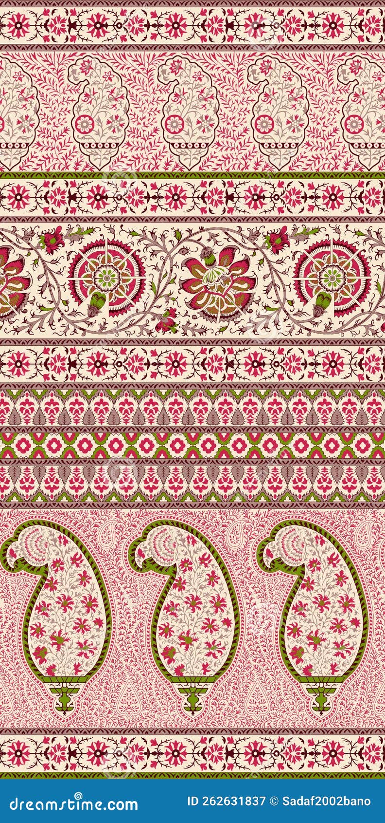 Seamless Pakistani And Indian Mughal Flower Motif Background Royalty ...