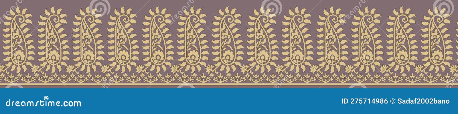 Seamless Paisley Flower Border Design. Paisley with Floral Border ...