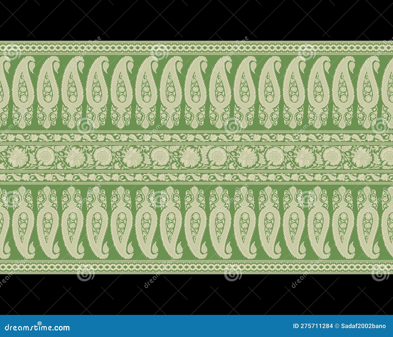 Seamless Paisley Indian Motif Border Stock Illustration - Illustration ...