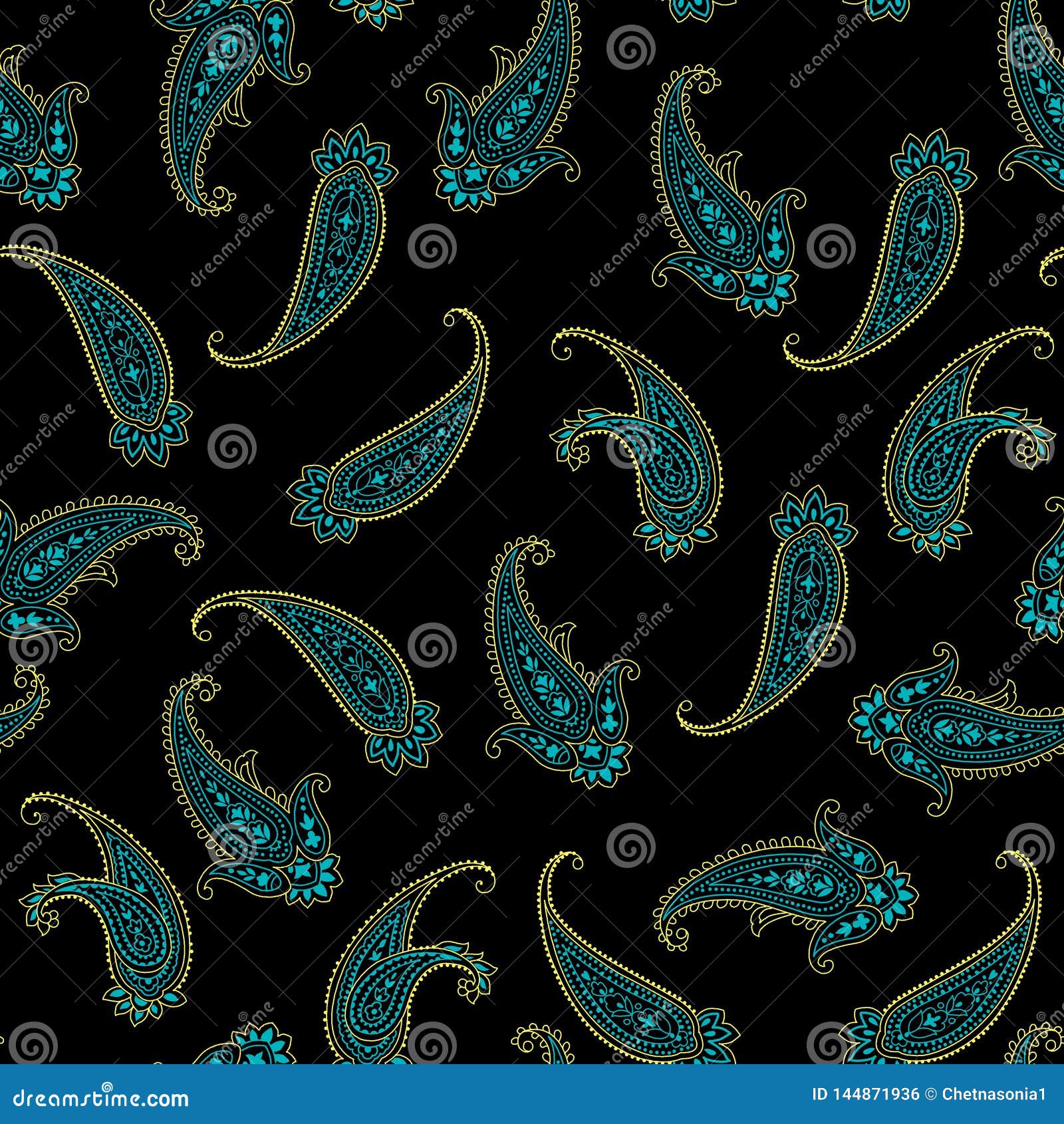 Seamless Paisley Indian Pattern With Black Color Stock Illustration