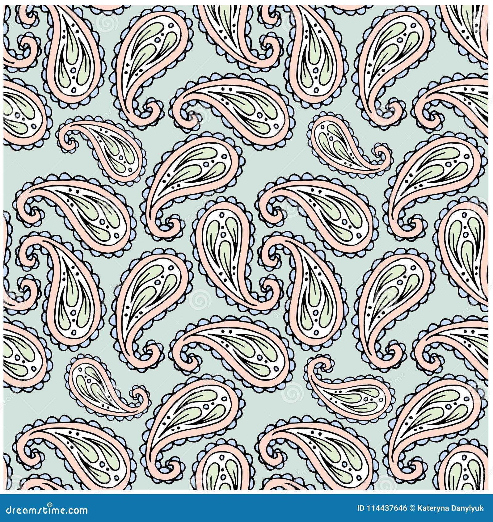 Seamless Paisley Light Blue and Pink Pattern Stock Vector ...