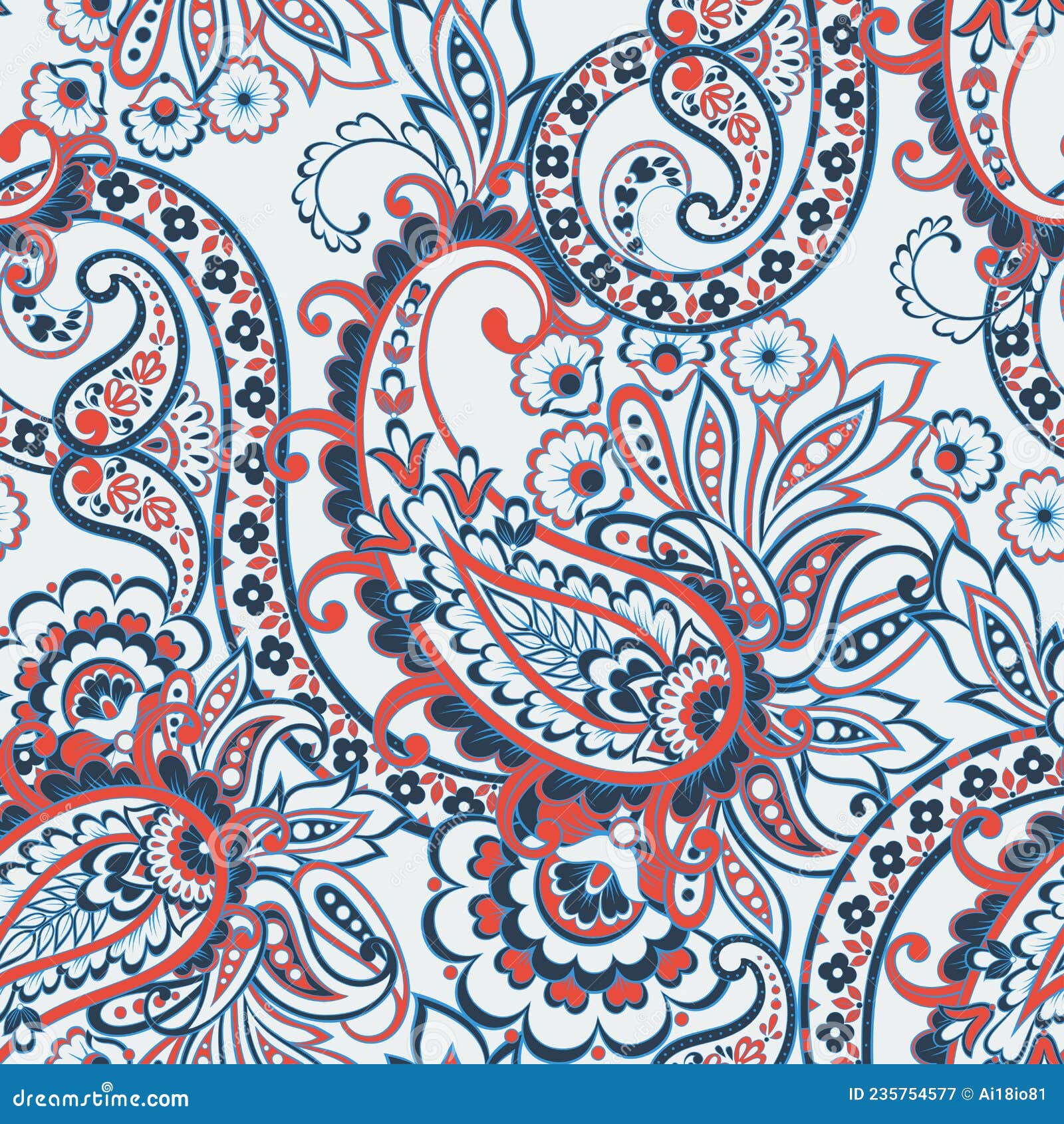 Seamless Paisley Pattern In Indian Style Floral Vector Illustration