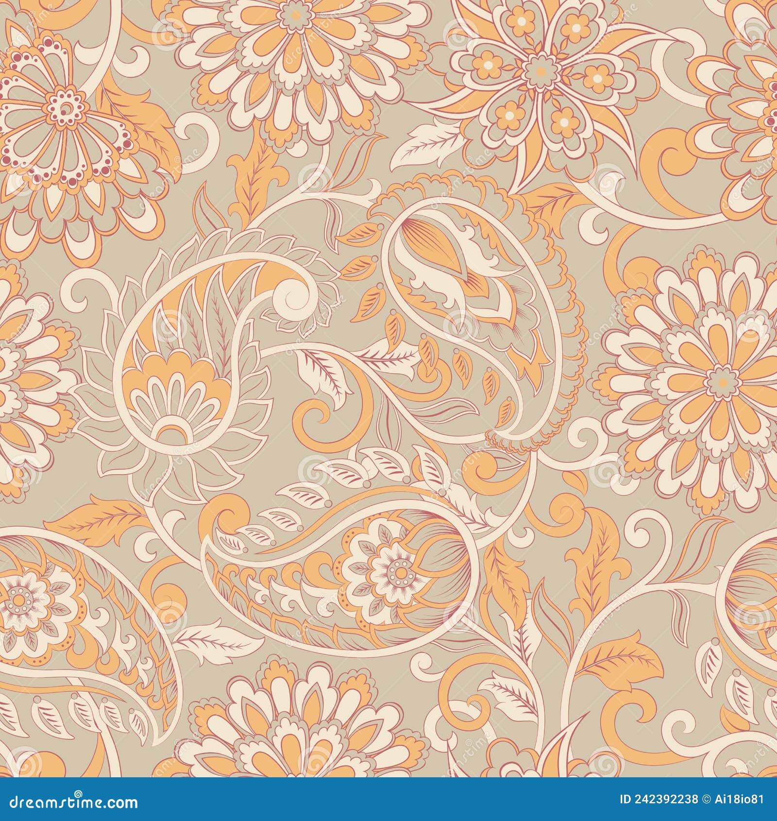 Seamless Paisley Pattern In Indian Style Floral Vector Illustration