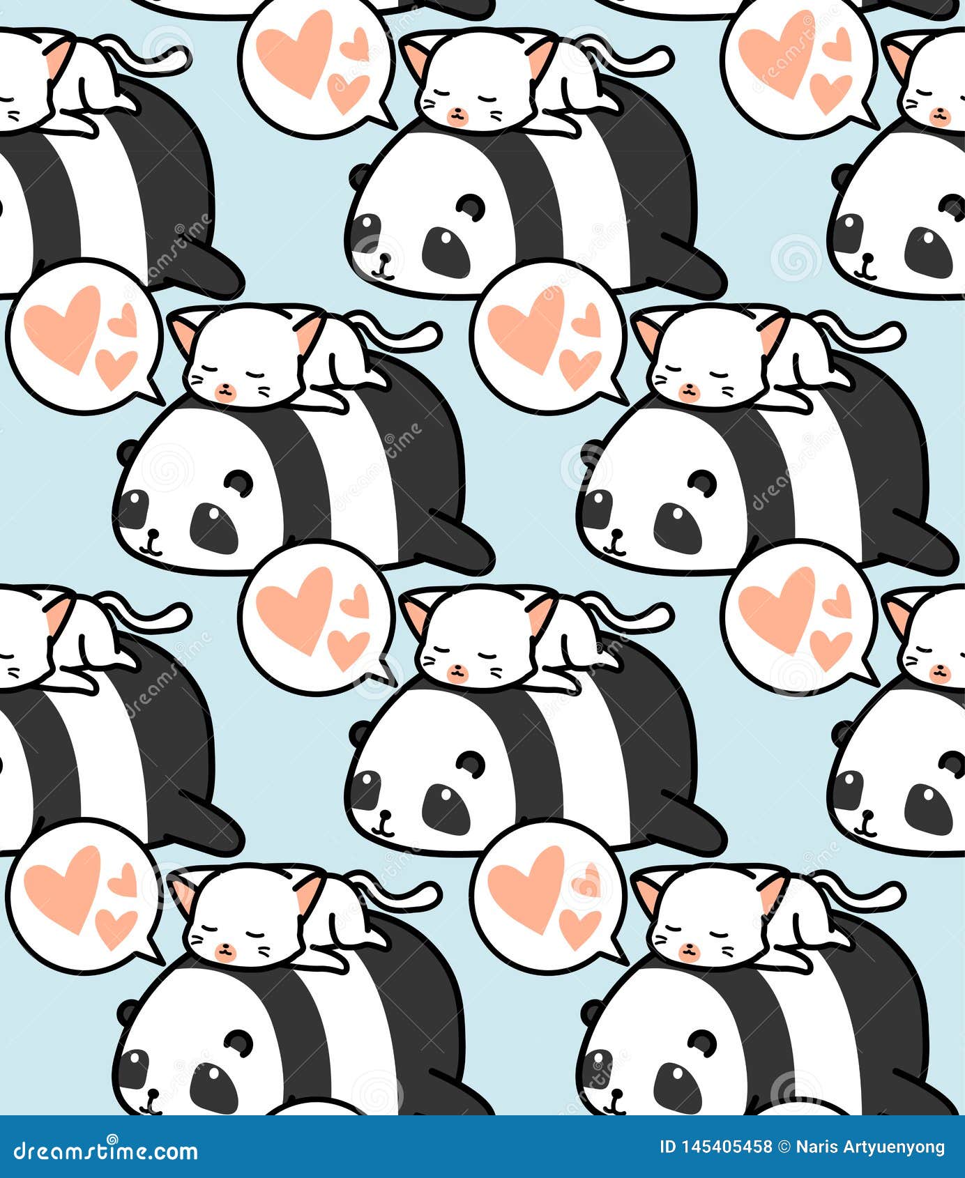 Seamless Panda and Cat Pattern. Stock Vector - Illustration of polar ...