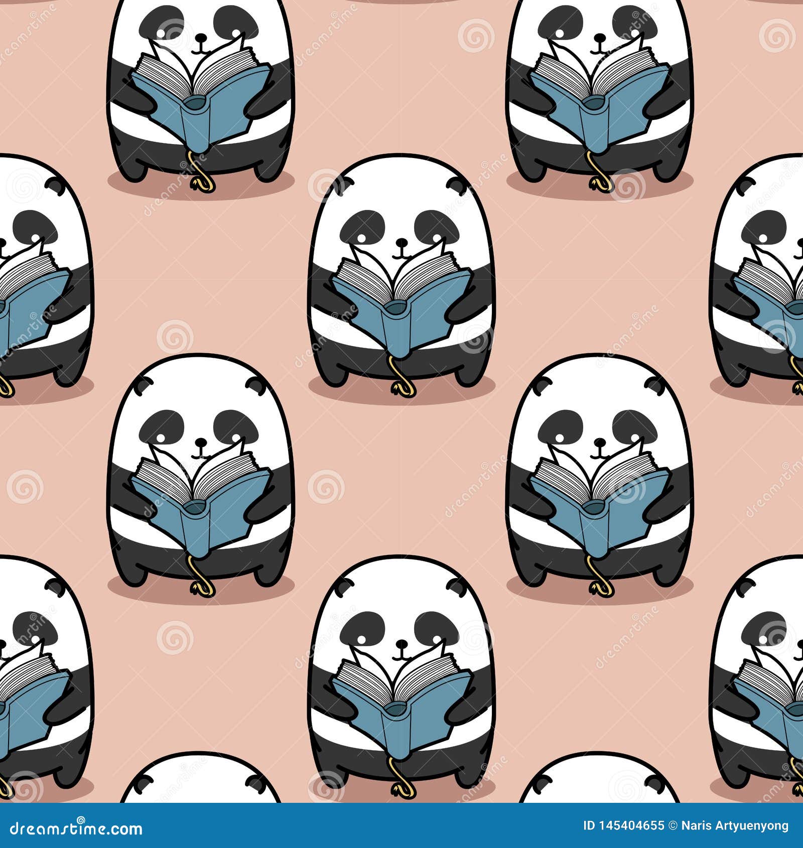 Seamless Panda is Reading Book Pattern. Stock Vector - Illustration of ...