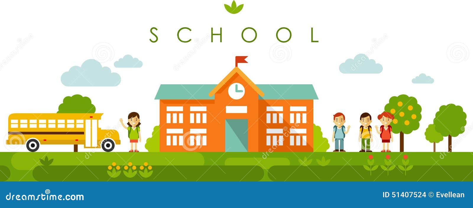 Seamless Panoramic Background With School Building In Flat Style Stock ...