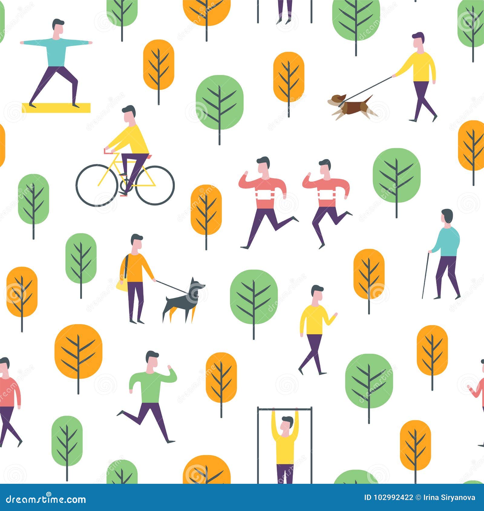 Seamless Park Pattern. Vector People and Sport Stock Illustration ...