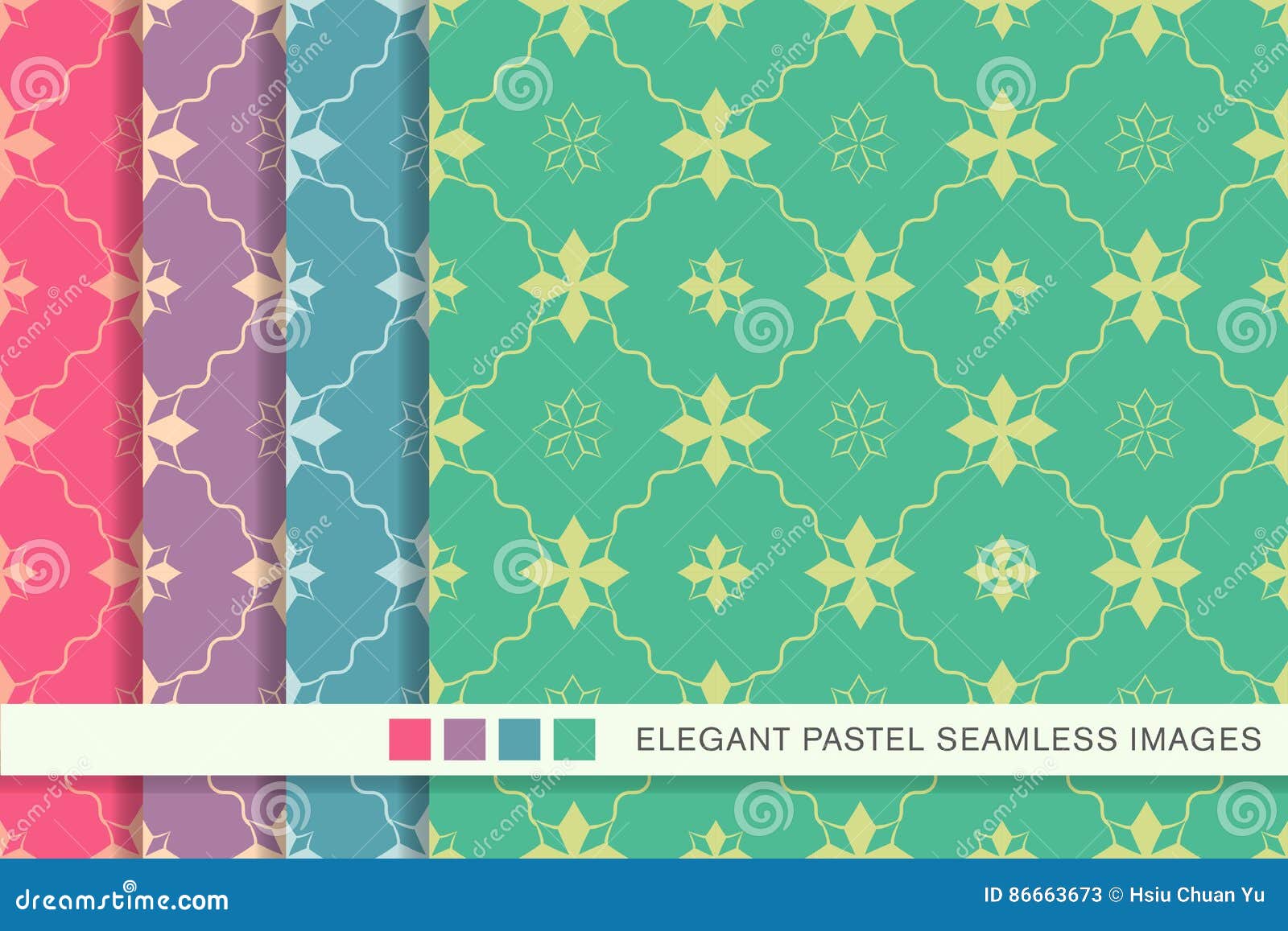 Seamless Pastel Background Set Star Flower Wave Line Stock Vector ...