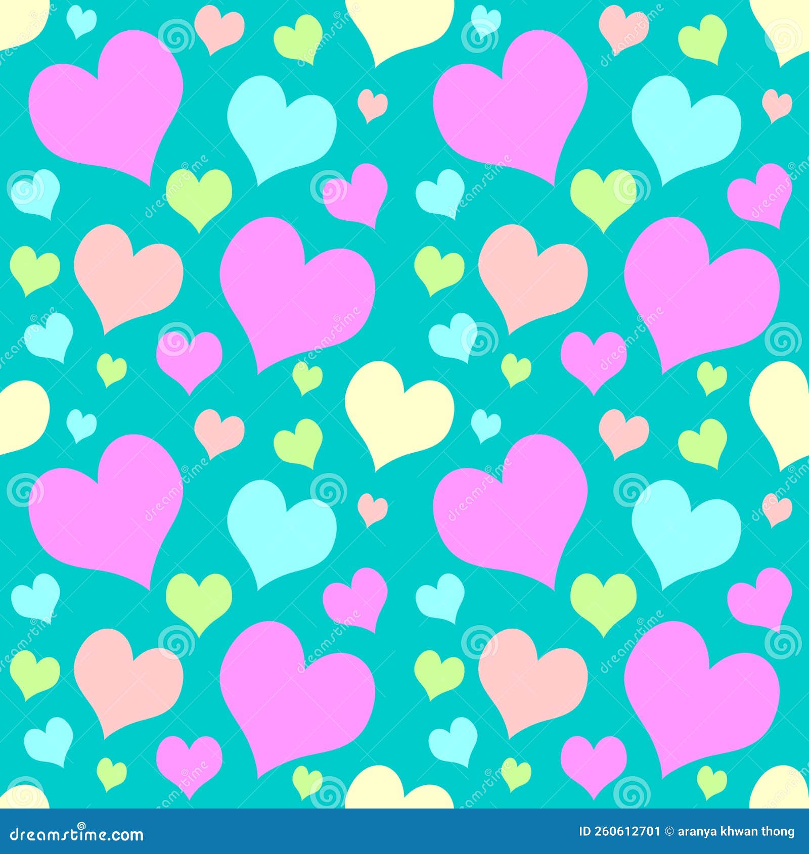 Seamless Pastel Colored Cute Hearts Pattern on Bright Light Blue ...