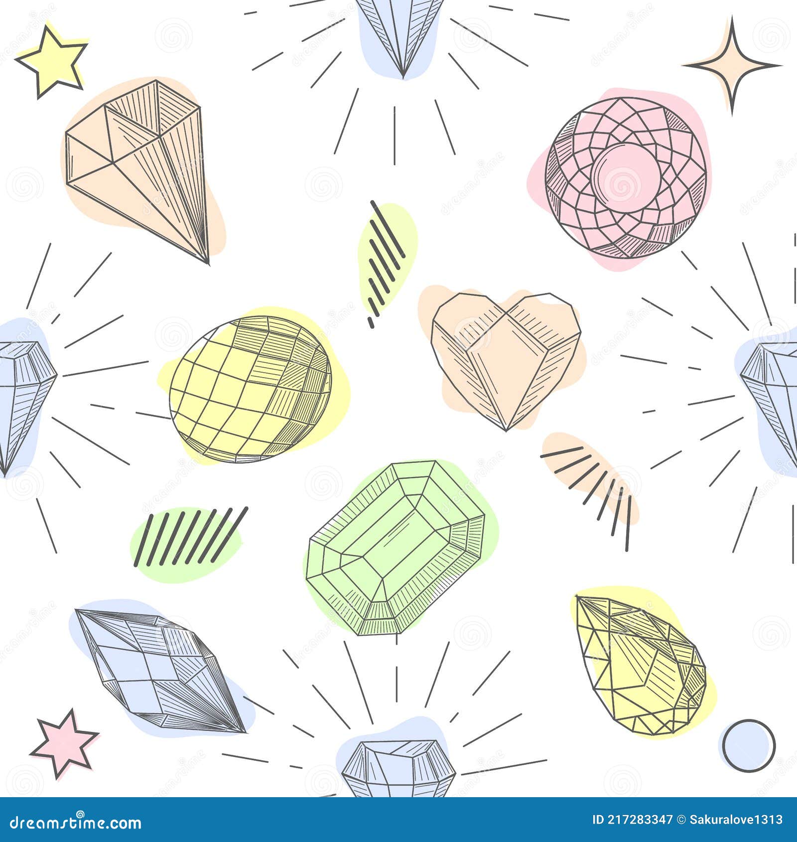 Seamless Pastel Diamonds Pattern. Background with Colorful Gemstones ...