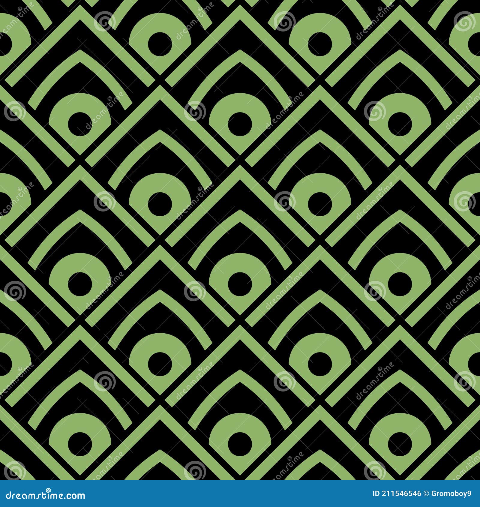 Seamless Patchwork with Abstract Green Pattern on Black Background ...