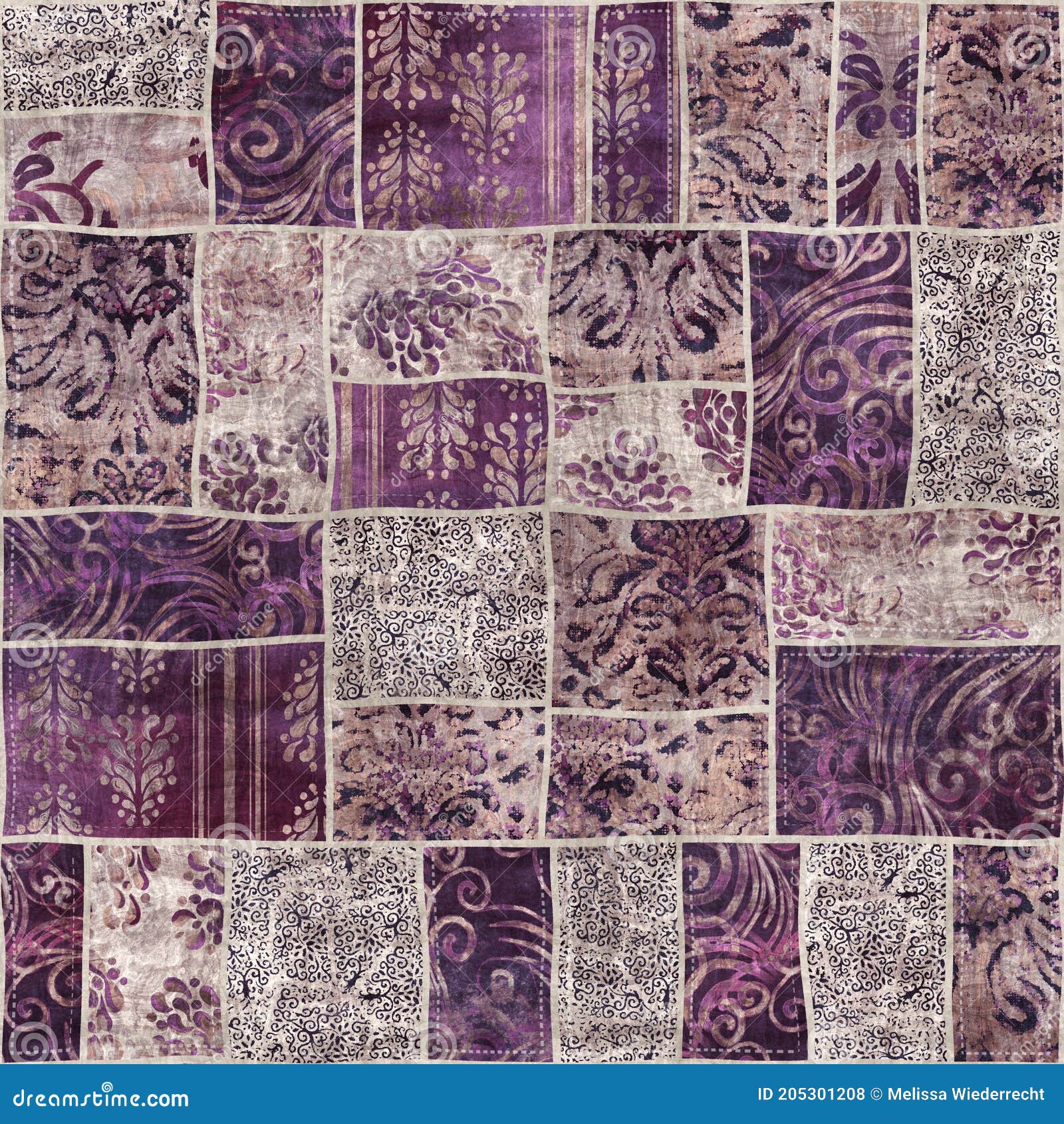 Seamless Patchwork Collage Mix Quilt Pattern Print Stock Illustration - Illustration of damask ...