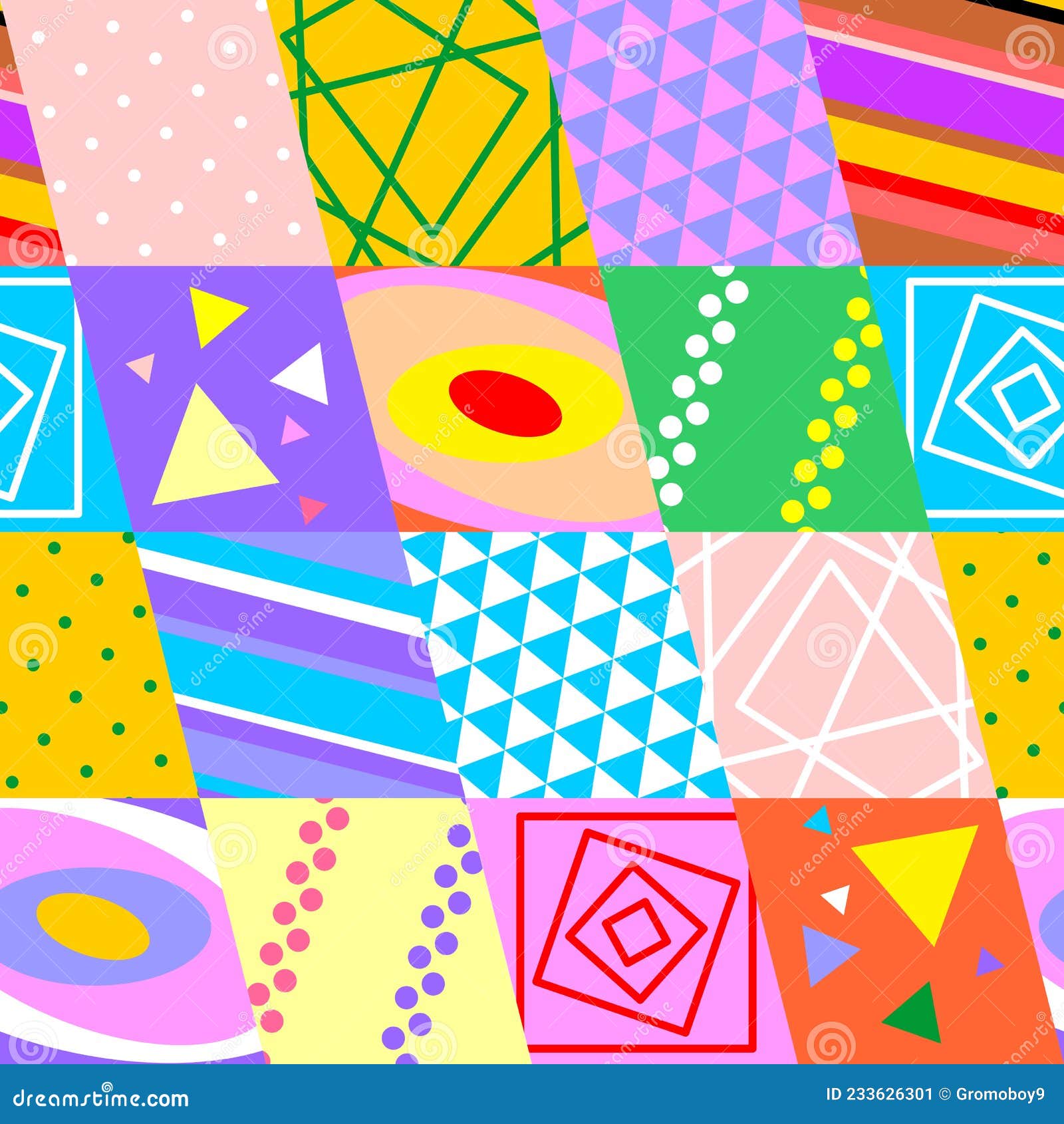 Seamless Patchwork with Colourful Geometric Patterns in Rhombuses ...