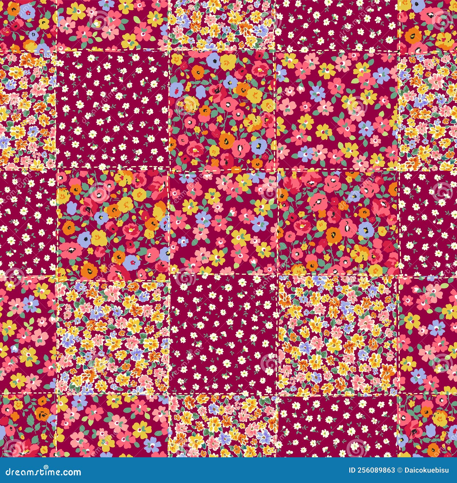 Seamless Patchwork of Cute Floral Patterns Stock Vector - Illustration ...