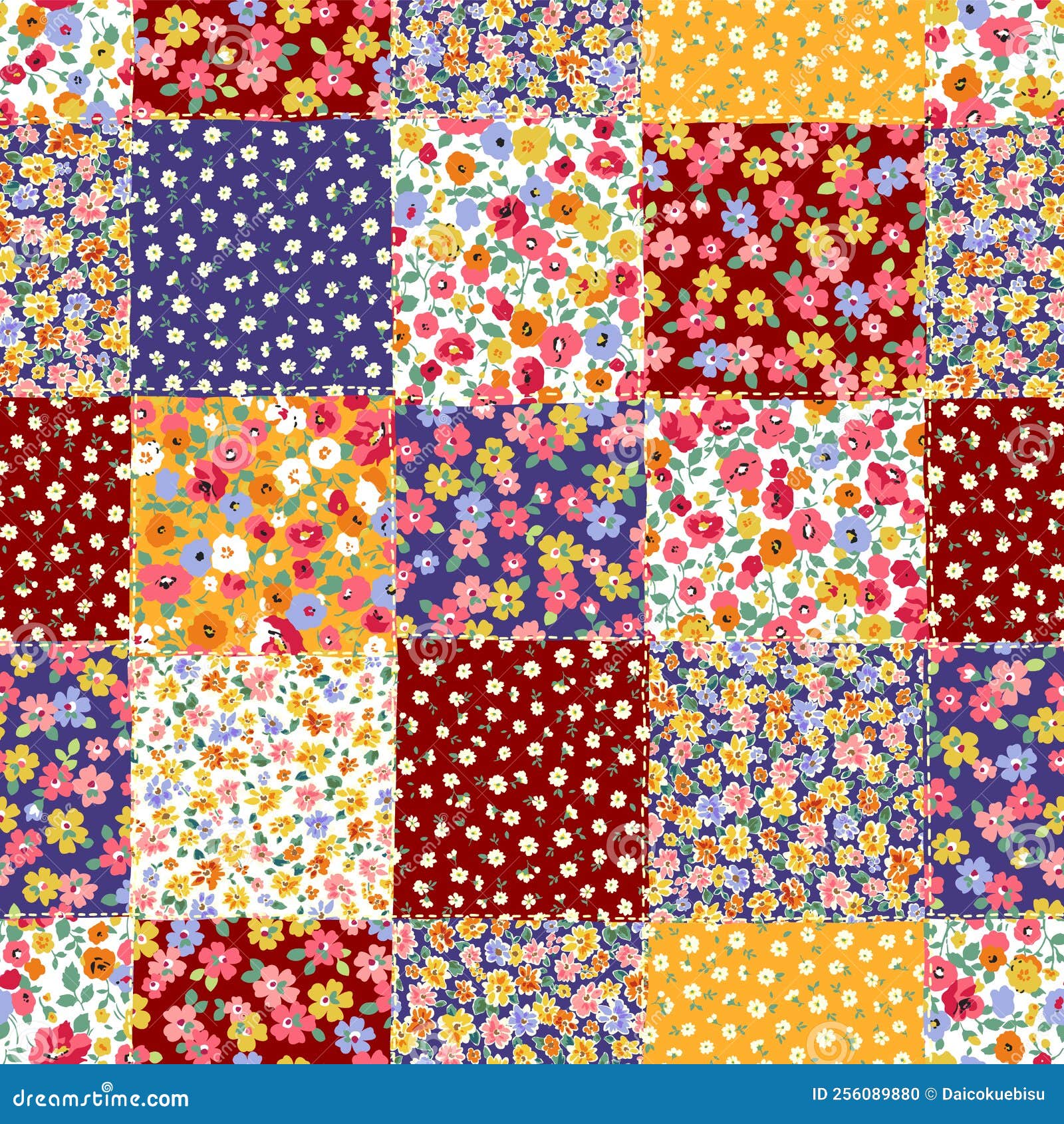 Seamless Patchwork of Cute Floral Patterns Stock Vector - Illustration ...