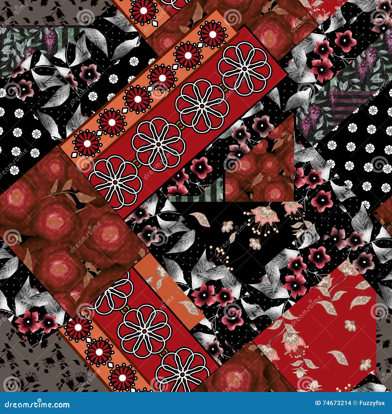 Seamless Patchwork Design Floral Pattern Stock Illustration ...
