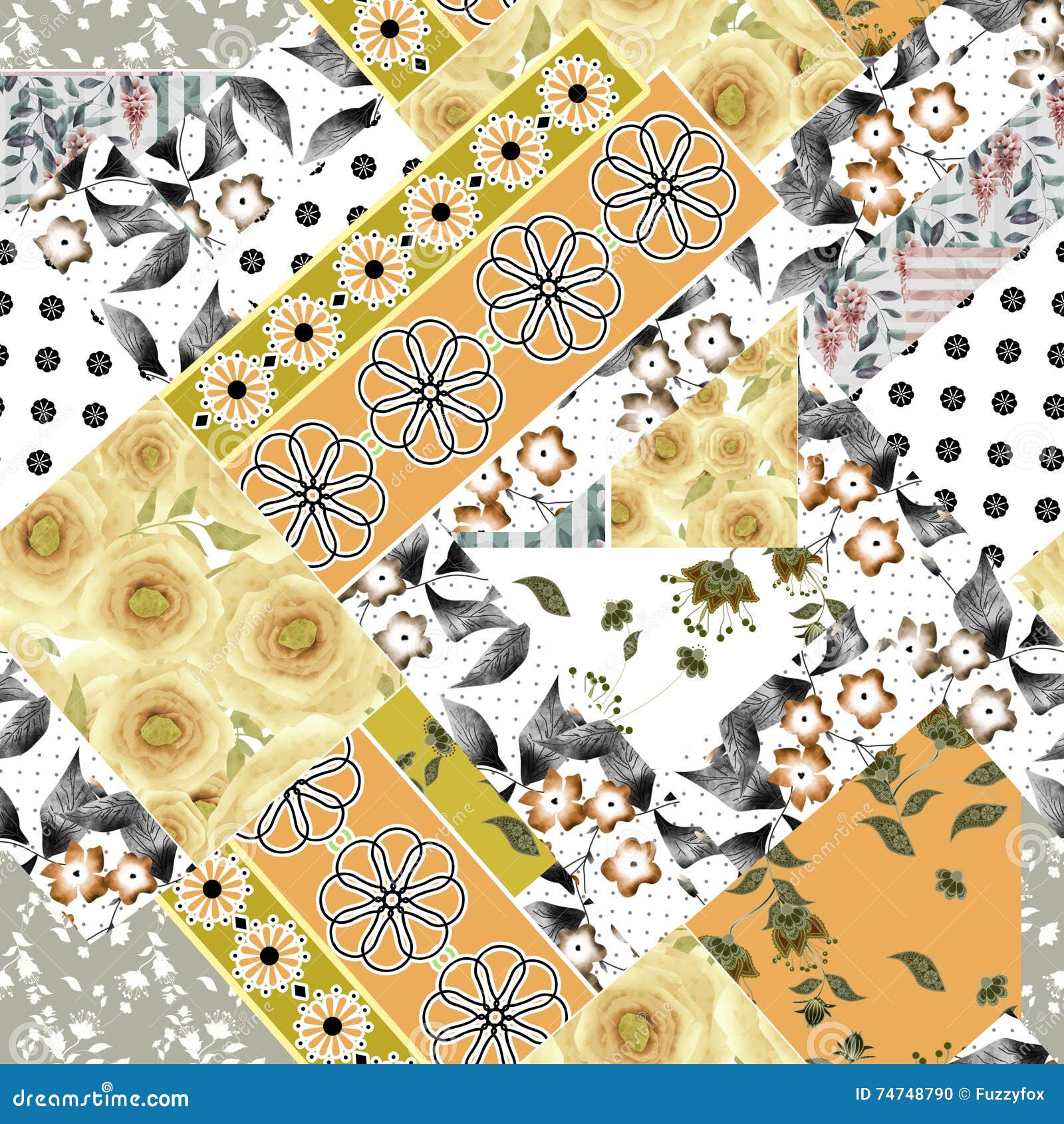 Seamless Patchwork Design Floral Pattern Stock Illustration ...