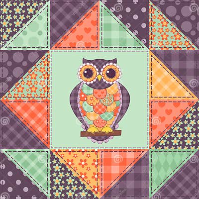 Seamless Patchwork Owl Pattern 1 Stock Vector - Illustration of craft ...