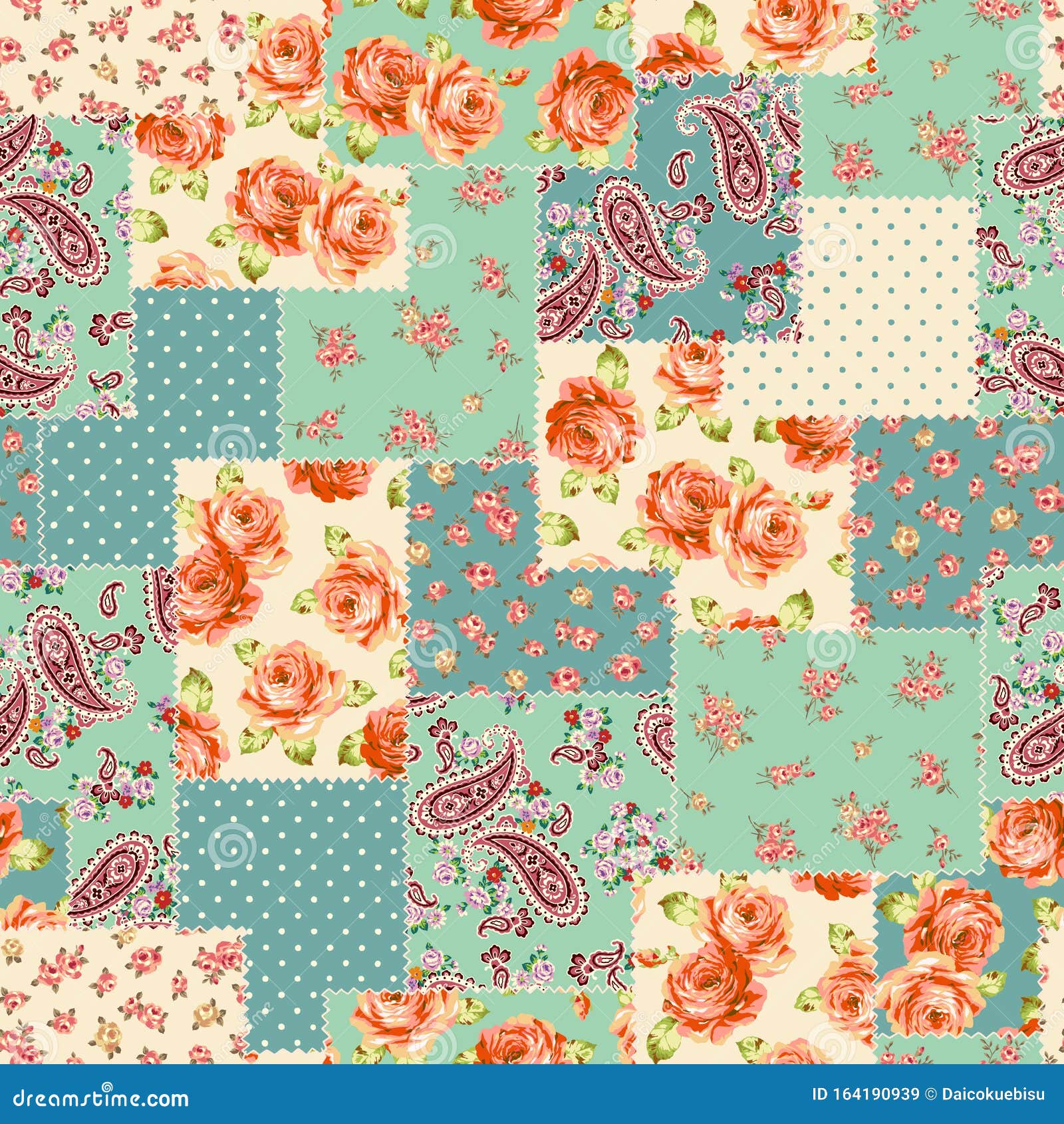 Seamless Patchwork Pattern of Beautiful Floral Design Stock Vector ...