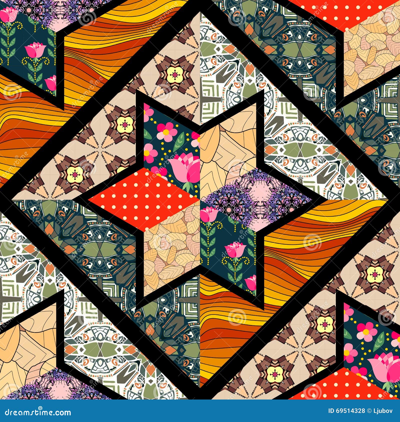 Seamless Patchwork Pattern with Black Seams. Stock Vector ...
