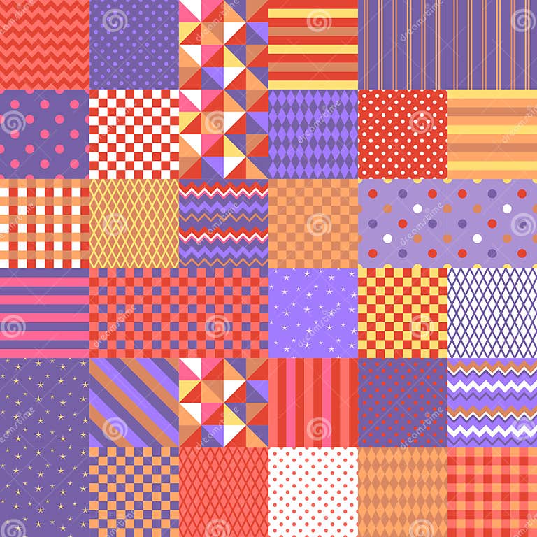 Seamless Patchwork Pattern From Bright Colorful Patches With Geometric