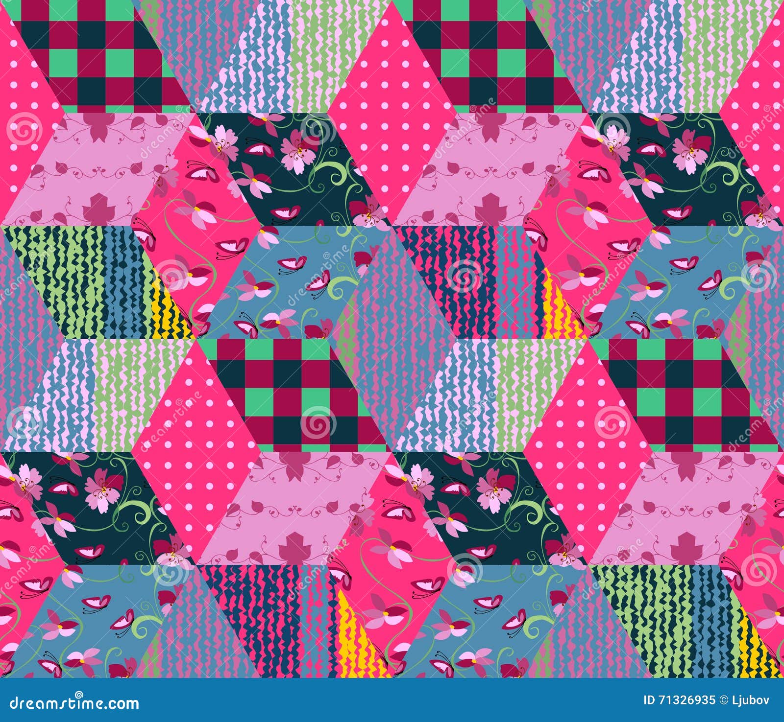 Seamless Patchwork Pattern with Colorful Rhombus Patches. Stock Vector - Illustration of ...