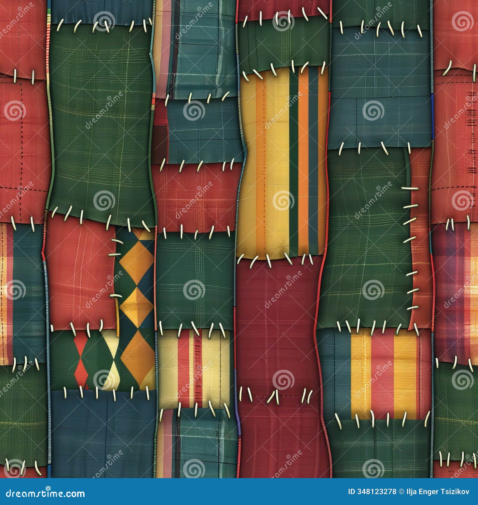 Seamless Patchwork Pattern, Fabric Texture Background, Muted Color ...