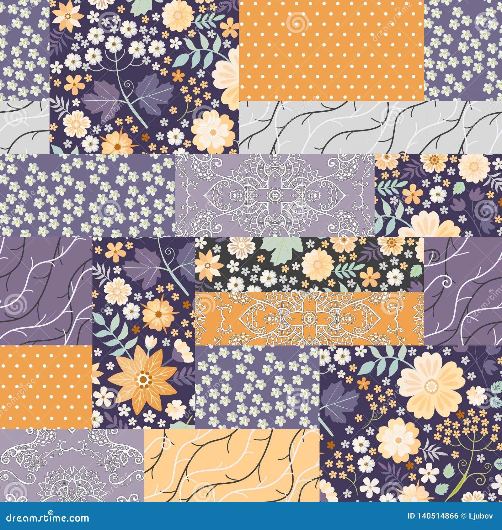 Seamless Patchwork Pattern with Floral and Ornamental Patches ...