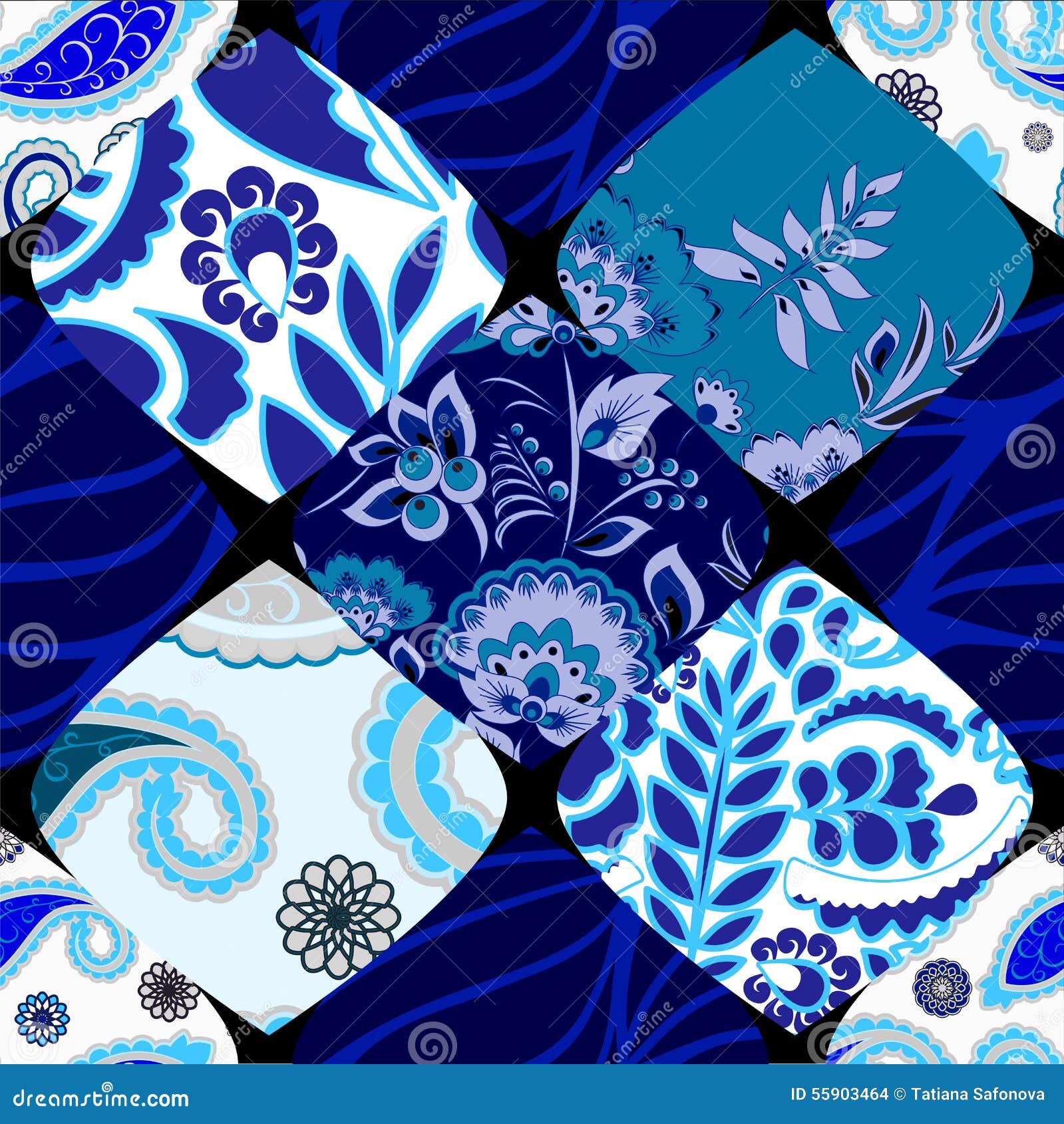 Seamless Patchwork Pattern with Flowers Stock Vector - Illustration of ...