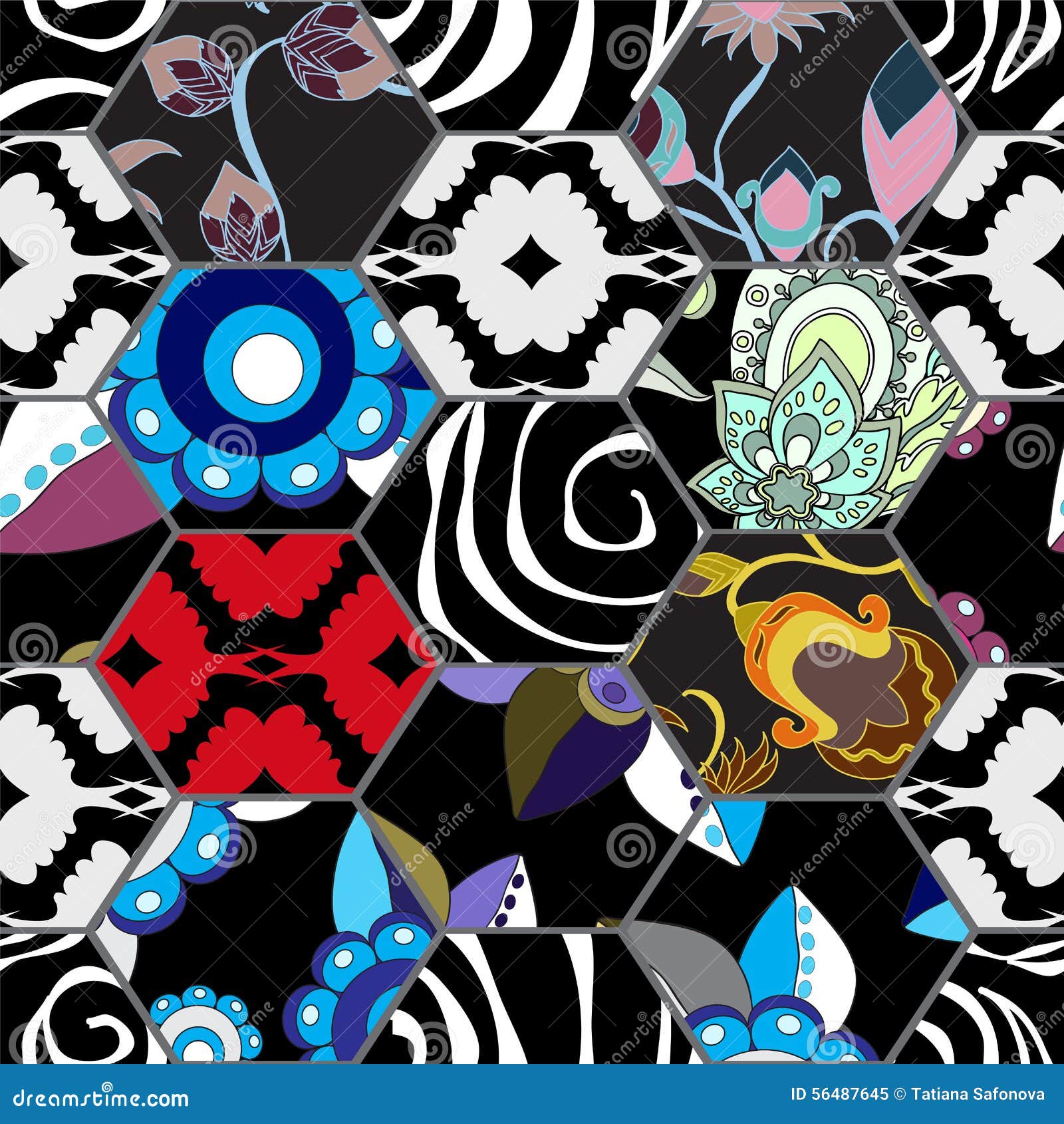 Seamless Patchwork Pattern with Flowers Stock Vector - Illustration of nature, focused: 56487645