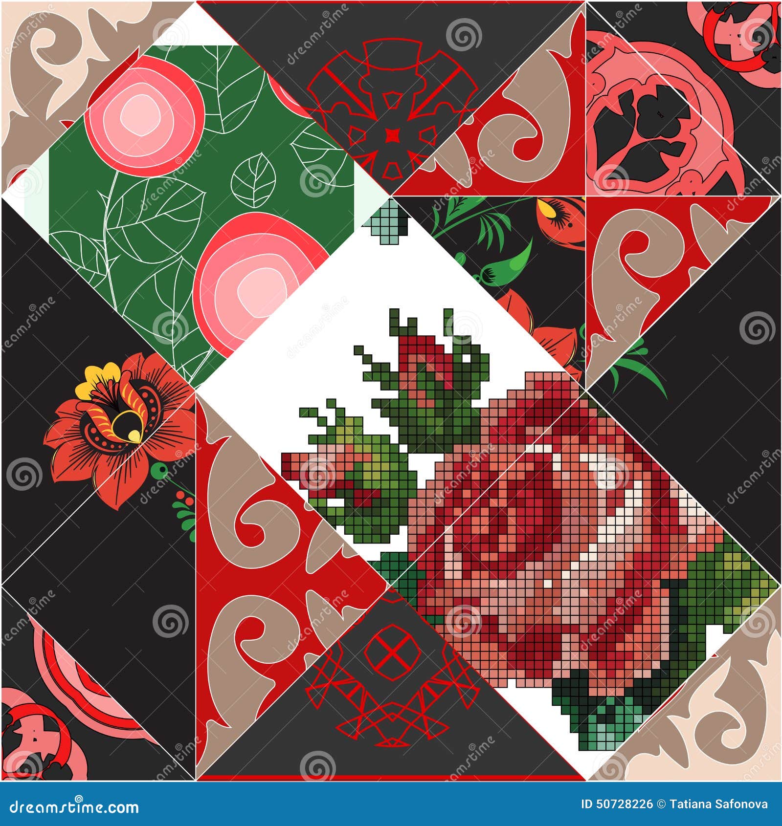 Seamless Patchwork Pattern with Flowers - Stock Stock Vector ...