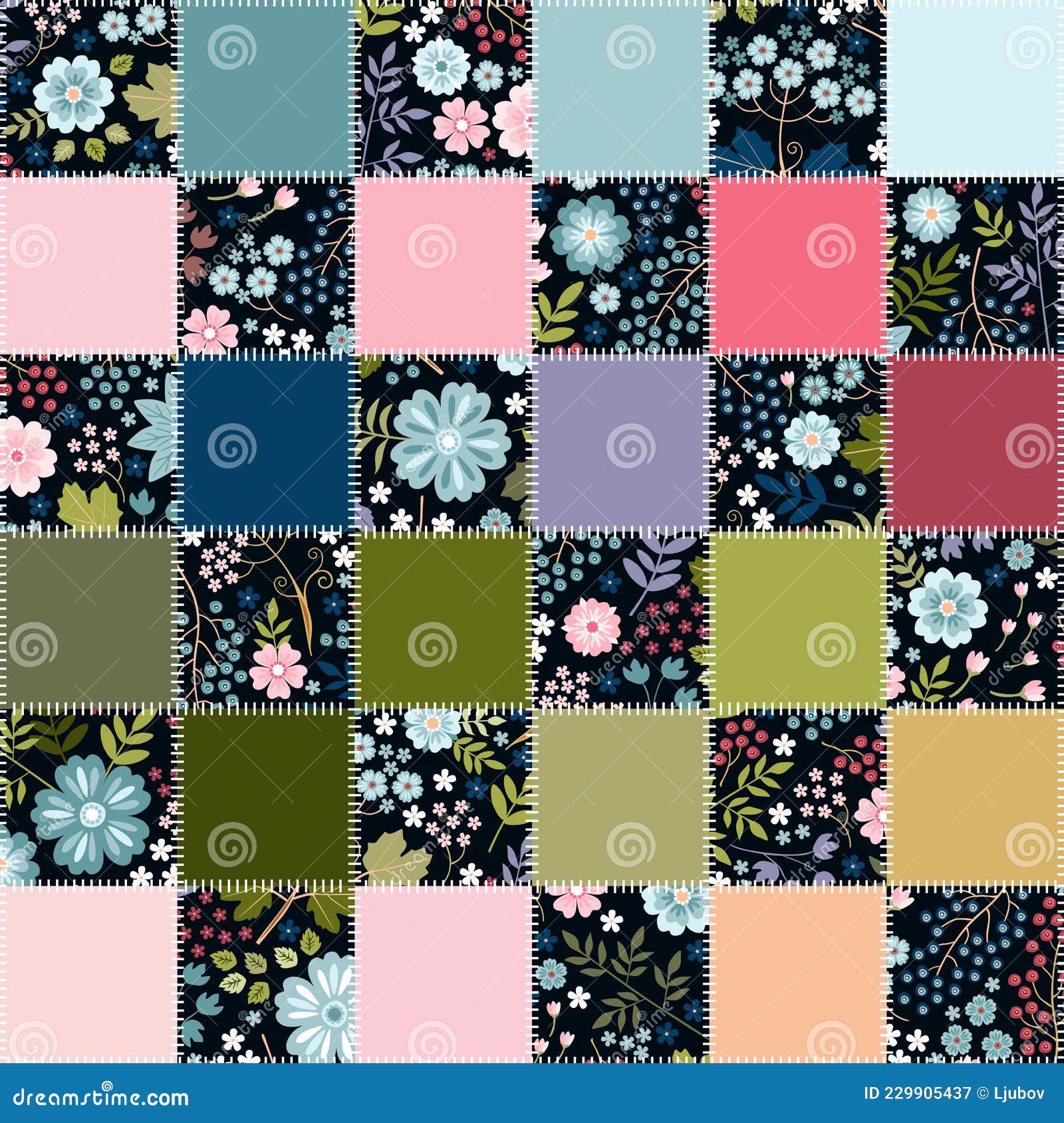 Seamless Patchwork Pattern with Flowers. Textile Print Stock Vector ...