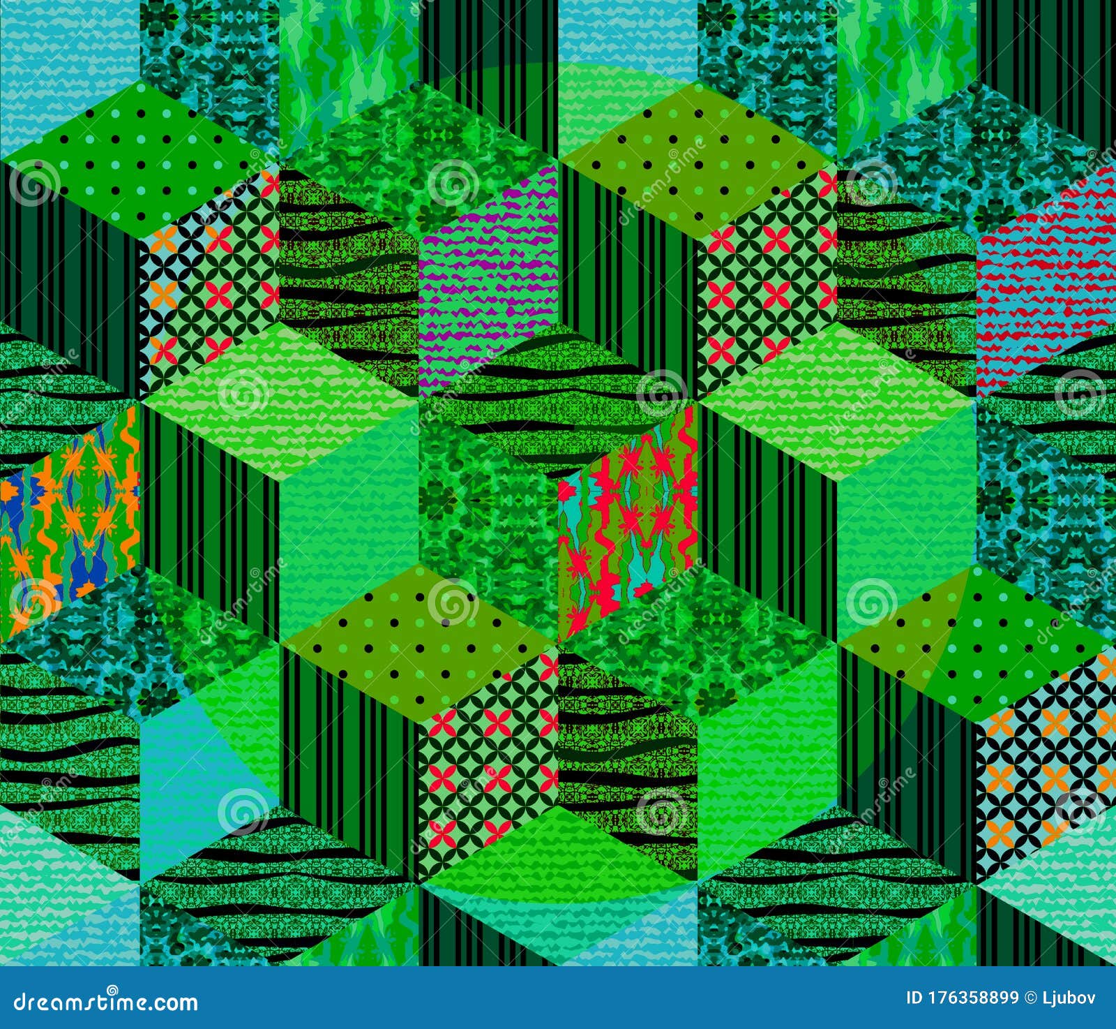 Seamless Patchwork Pattern in Green Tones. Beautiful Creative Quilt ...