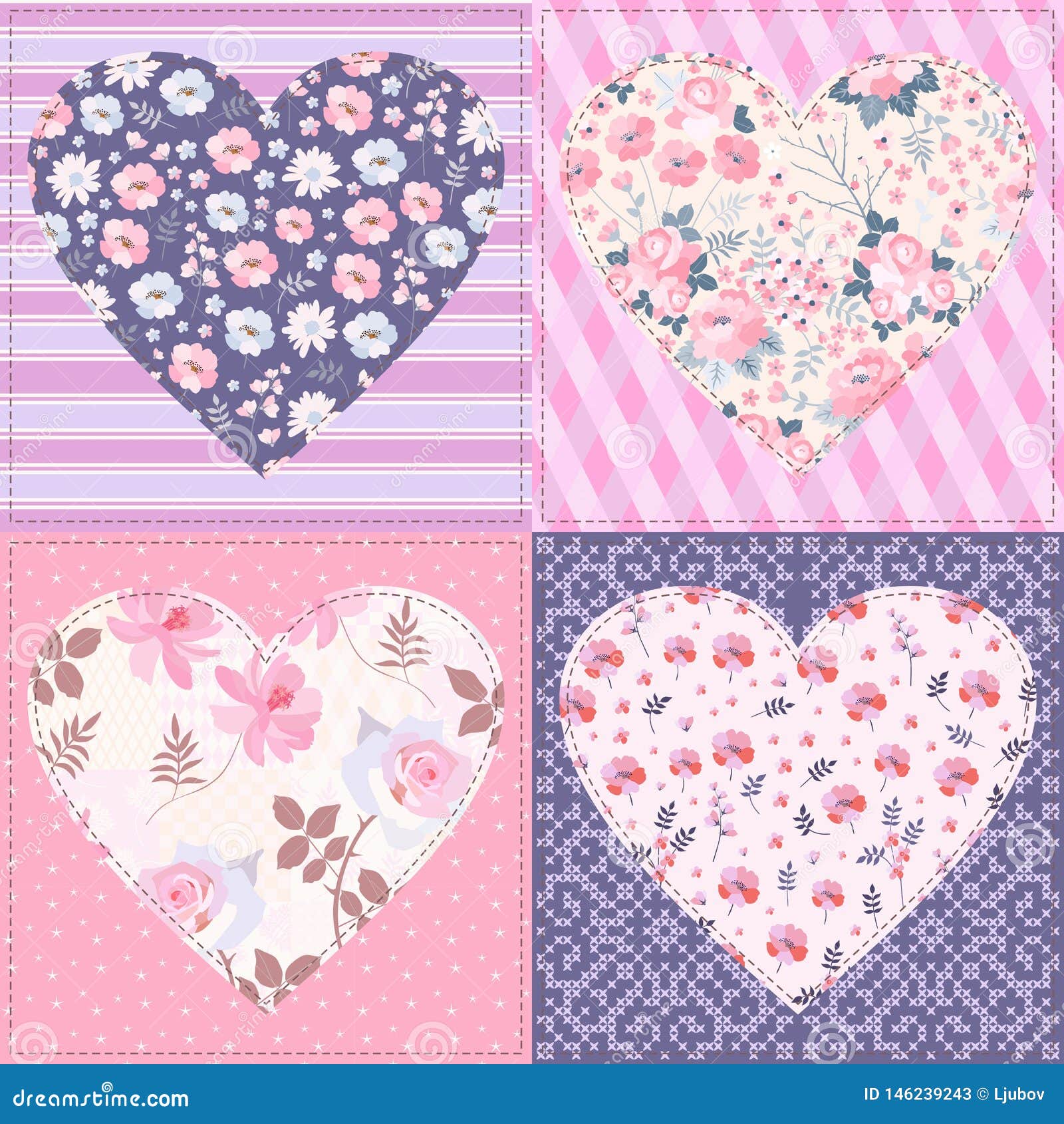 Seamless Patchwork Pattern with Hearts. Beautiful Illustration for ...