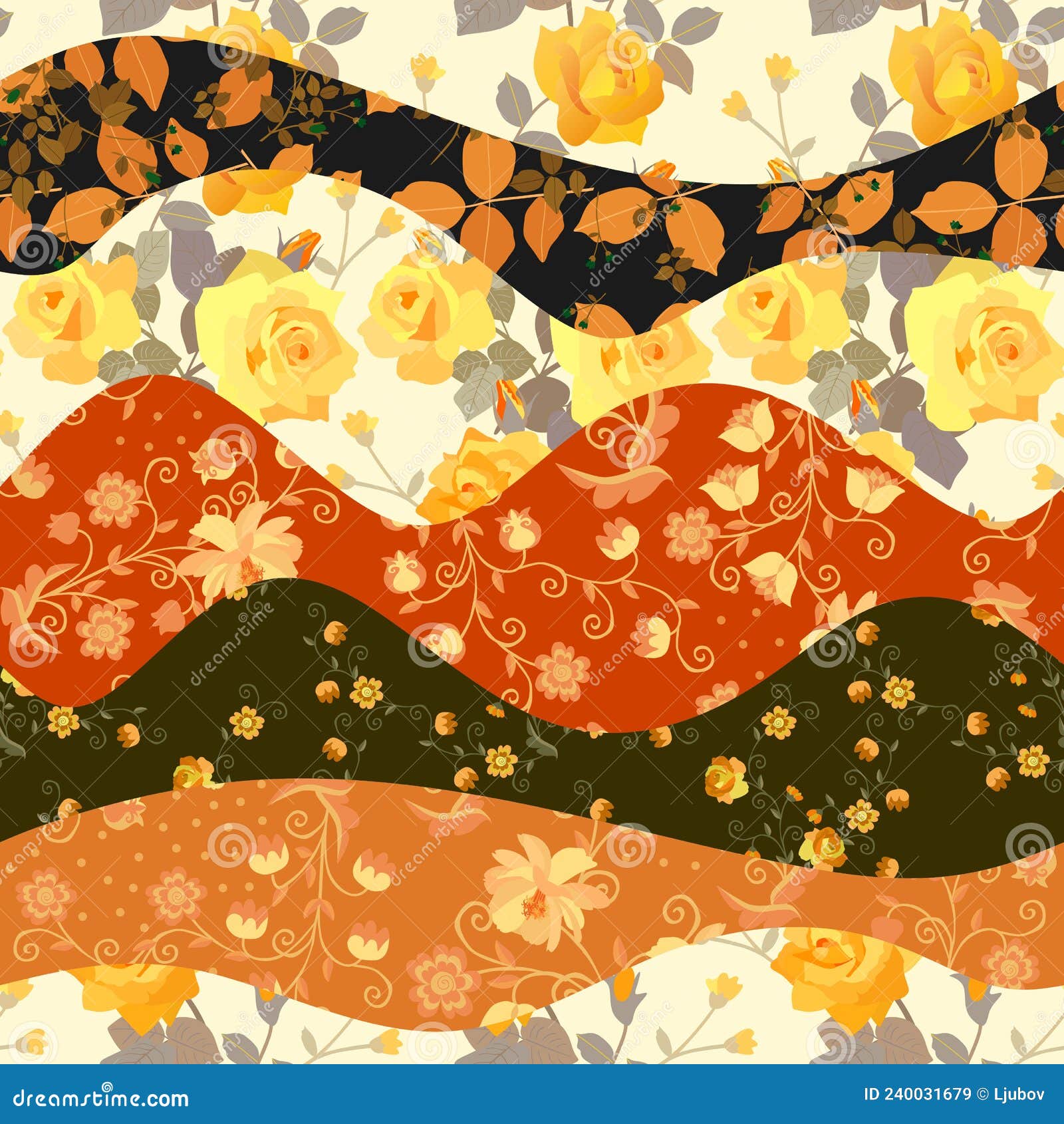 Seamless Patchwork Pattern with Horizontal Wave Patches with Different ...