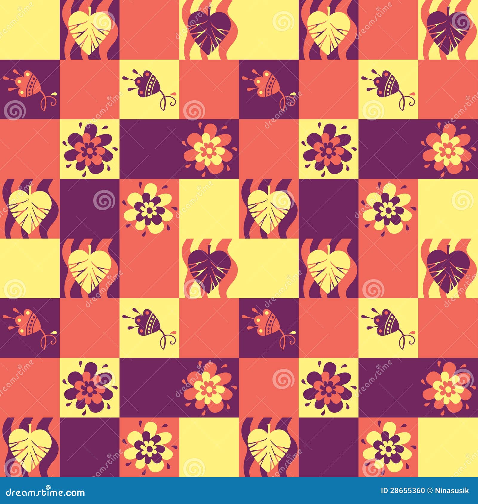 Seamless Patchwork Pattern with Leaves and Flowers Stock Vector ...