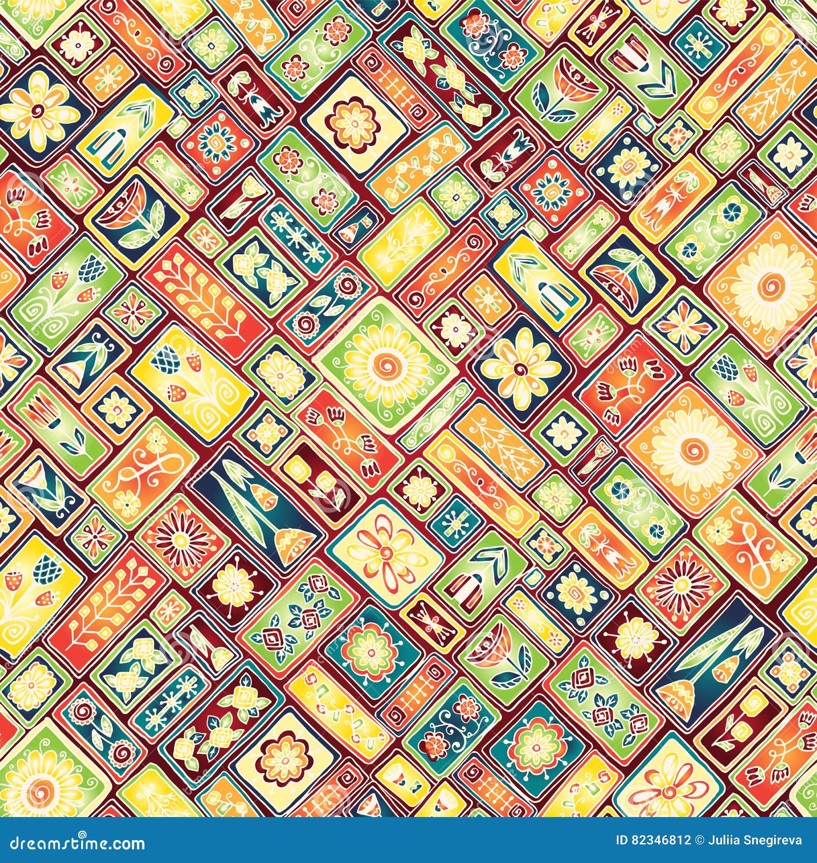 Seamless Patchwork Pattern from Moroccan Tiles and Abstract Flowers ...