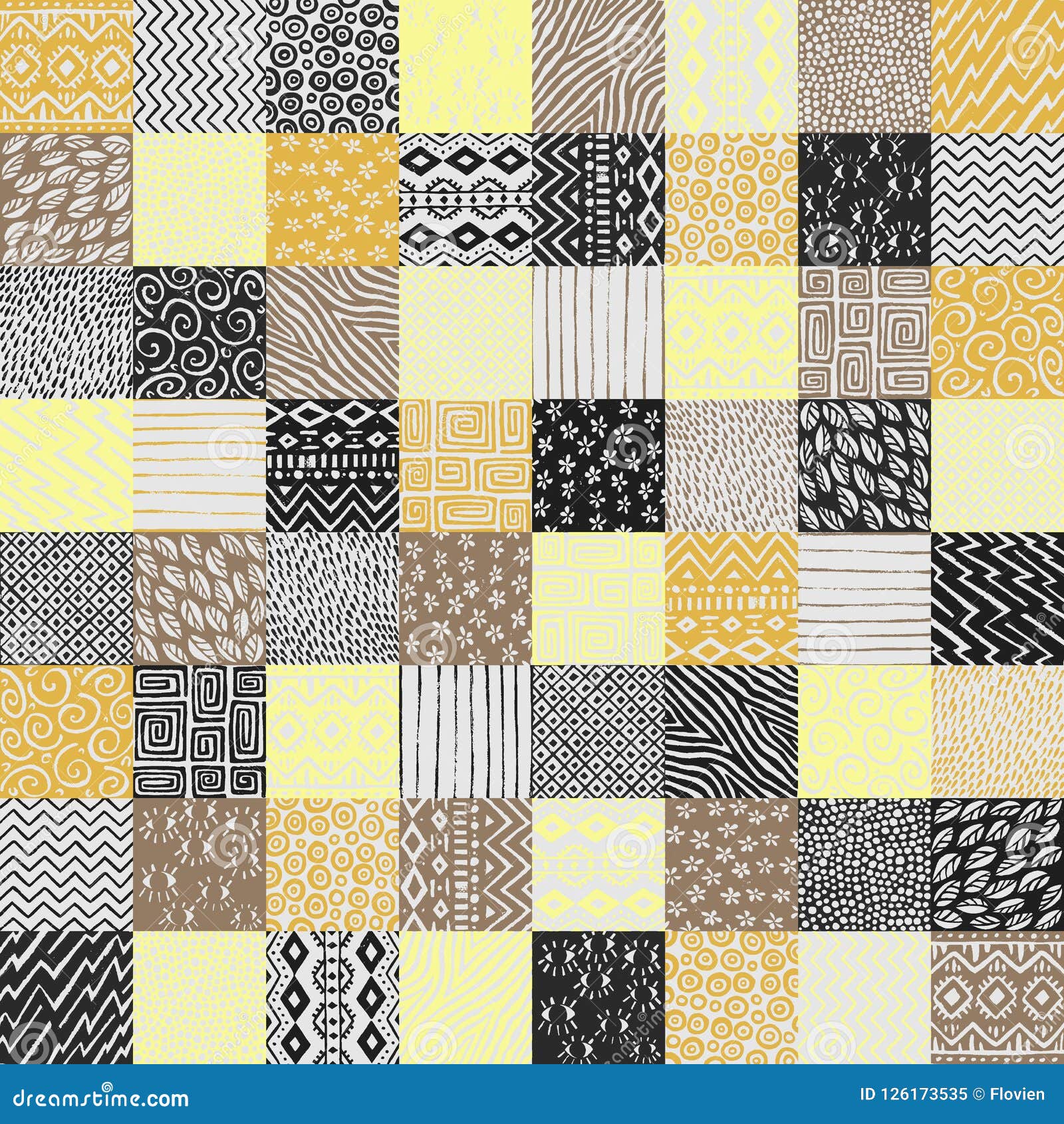 Seamless Patchwork Pattern. Ornament Drawn by Hand, Grunge Texture ...
