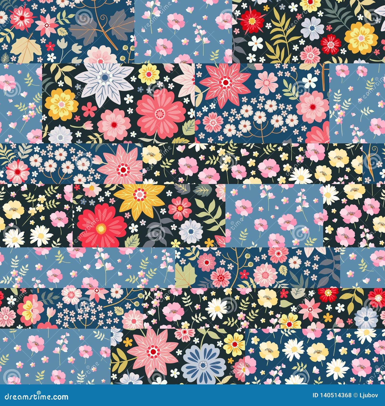 Seamless Patchwork Pattern from Patches with Summer Flowers. Colorful ...