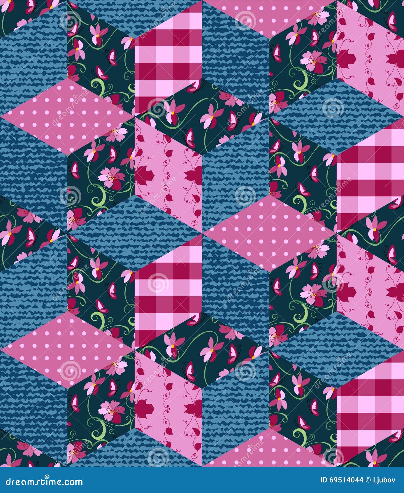 Seamless Patchwork Pattern in Pink and Blue Tones. Stock Vector ...