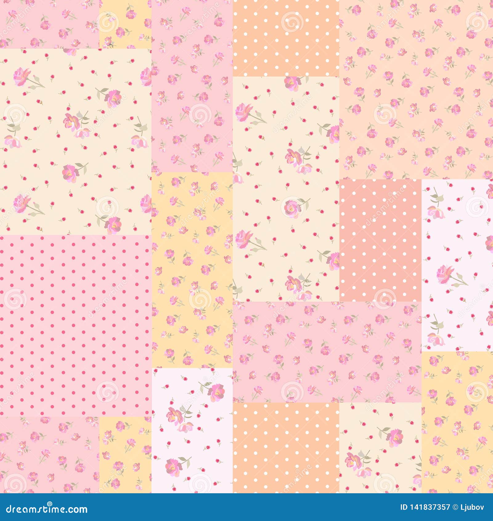 Seamless Patchwork Pattern with Pink Flowers. Elegant Print for Fabric ...