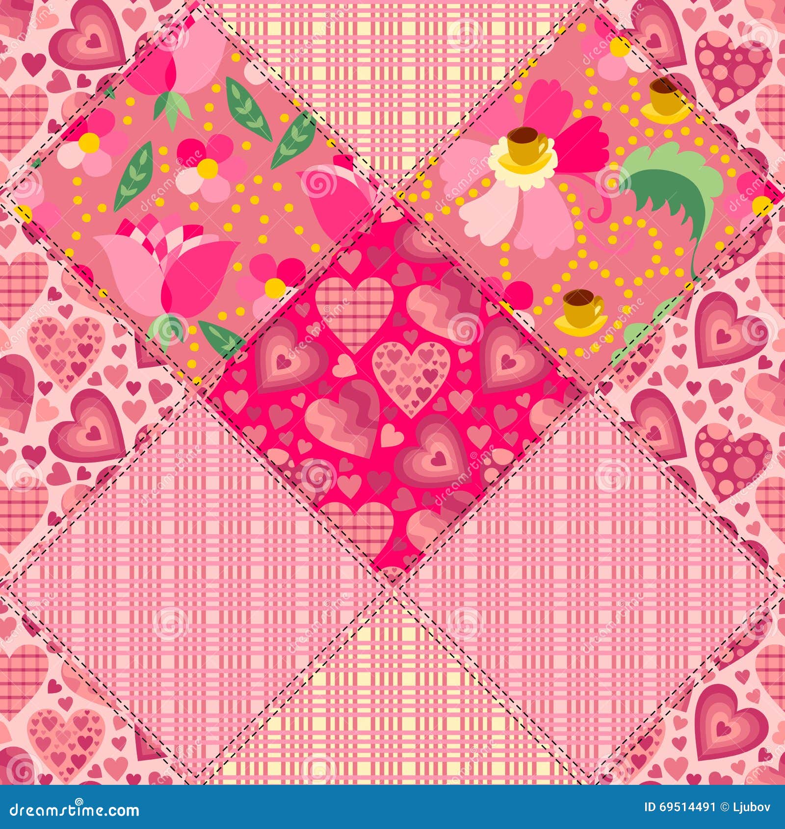 Seamless Patchwork Pattern in Pink Tones. Stock Vector - Illustration ...