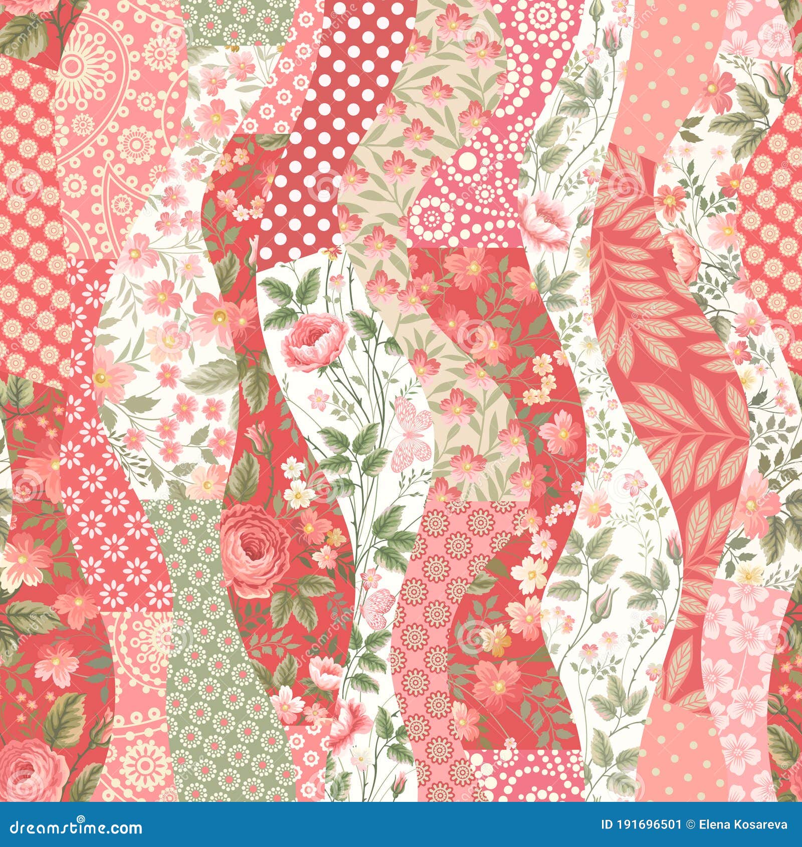 Seamless Patchwork Pattern with Roses in Red Stock Vector ...
