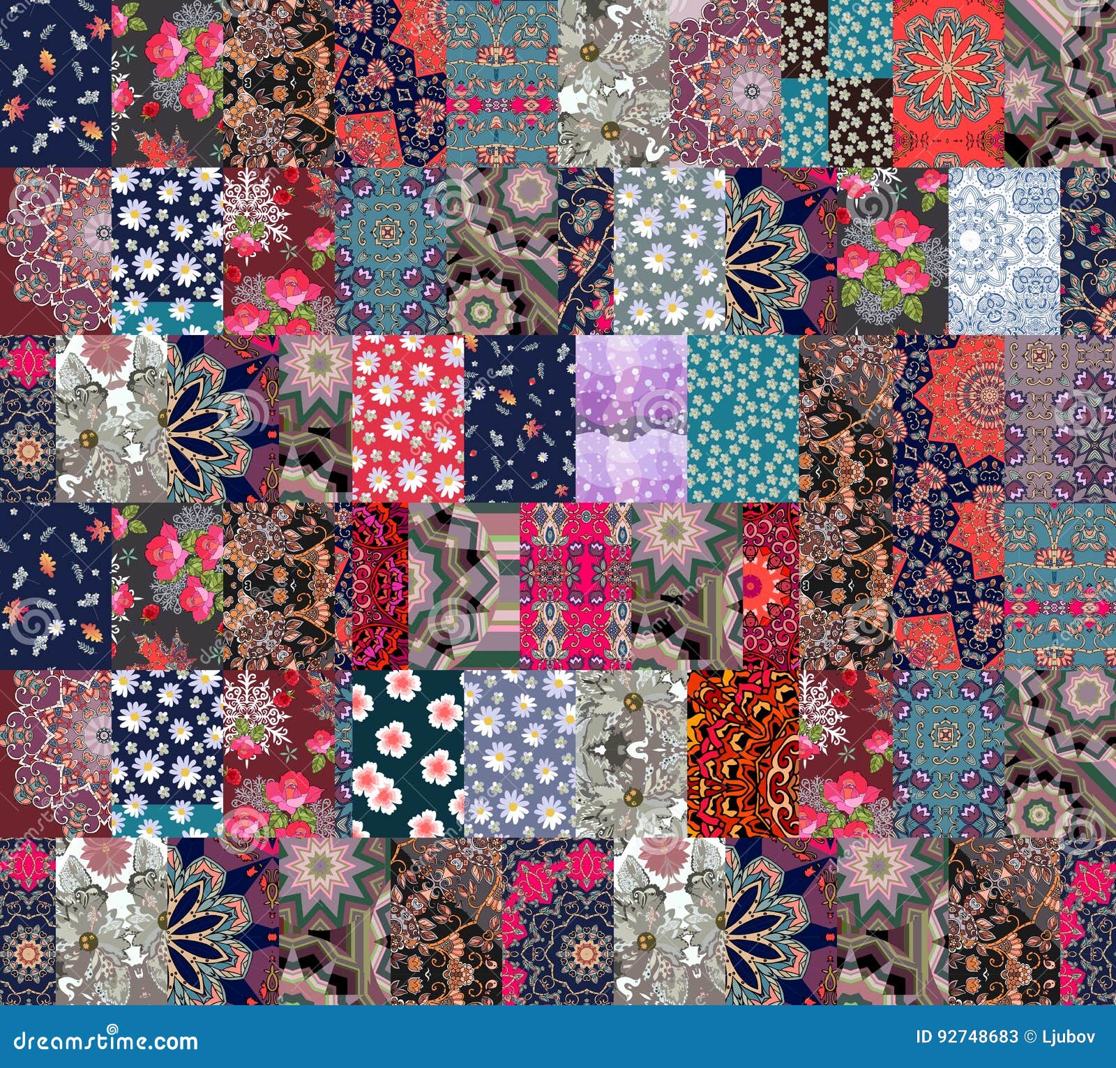 Seamless Patchwork Pattern in Russian Style with Beautiful Flowers ...